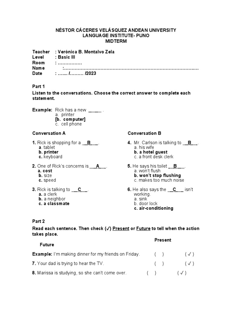 Midterm Exam Basic Iii Uancv | PDF