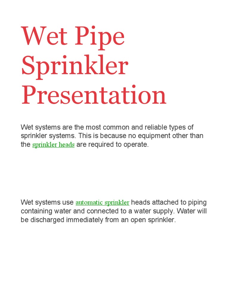 Wet Pipe Sprinkler Systems Guide | PDF | Valve | Fire Sprinkler System