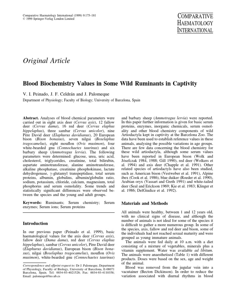 Blood Biochemistry Values in Some Wild Ruminants in Captivity | PDF ...