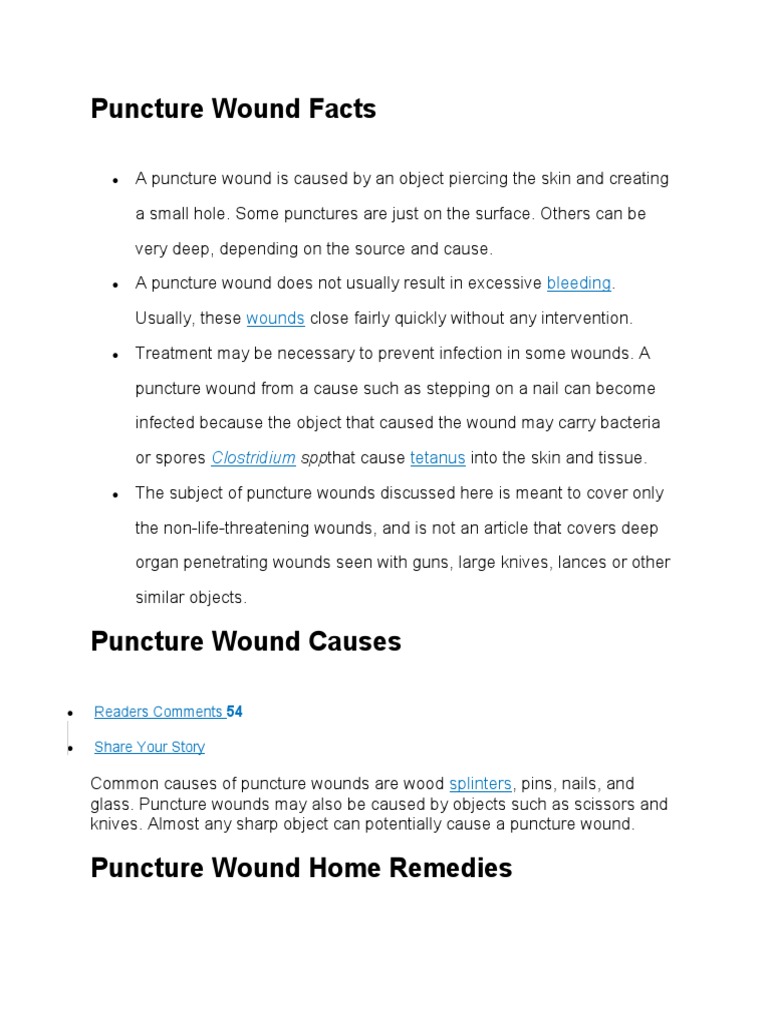 Puncture Wound Facts | PDF | Wound | Injury