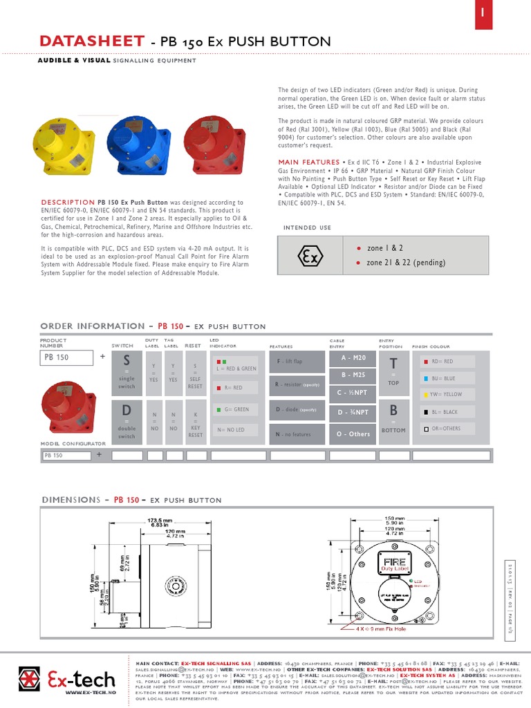 Datasheet: - PB 150 Ex Push Button | PDF | Electrical Engineering ...