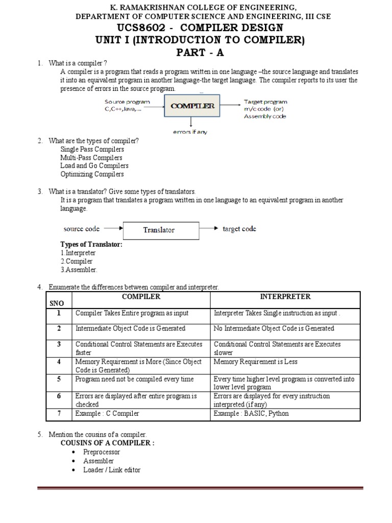 Unit I 2marks | PDF | Compiler | Parsing
