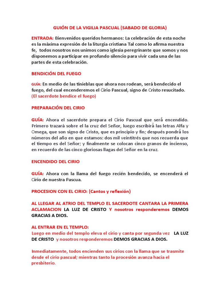 GUIÓN DE MISA Vigilia Pascual 2023 | Descargar gratis PDF | Misa (liturgia) | Adoración ...