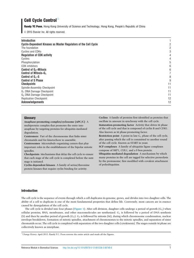 Cell Cycle Control Pdf Cell Cycle Mitosis
