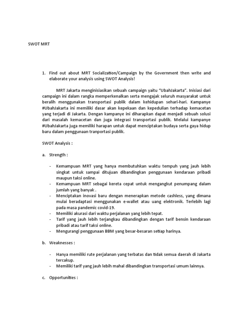 Swot MRT | PDF