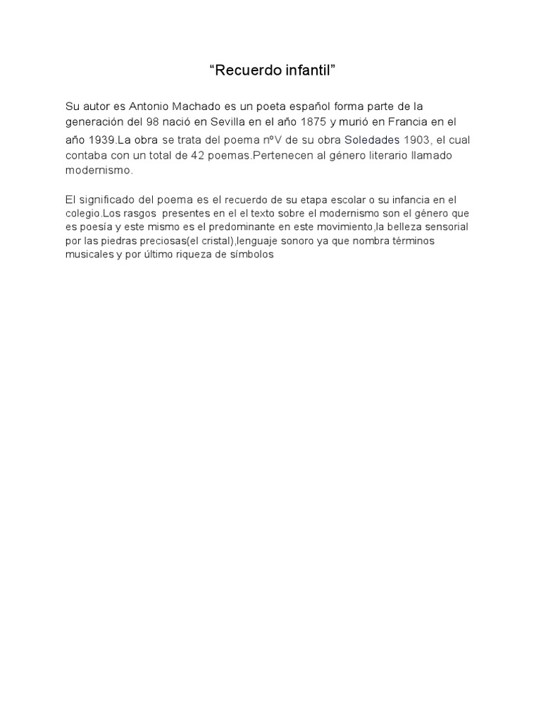 Poema N 9 "Recuerdo Infantil" | PDF