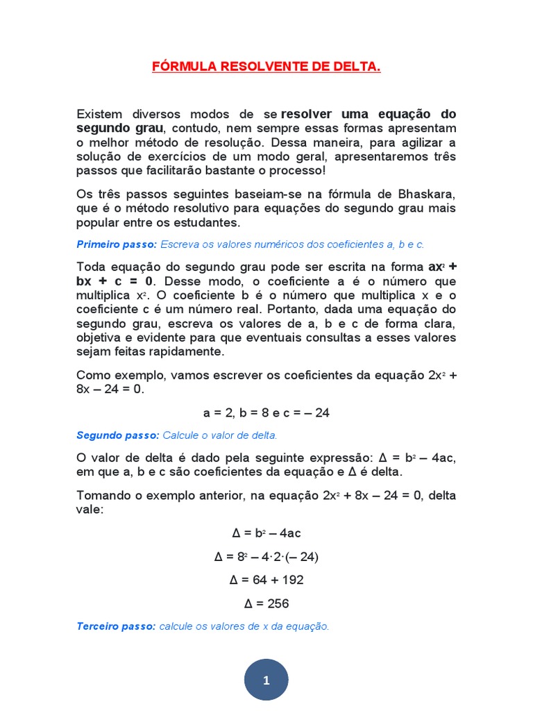 Fórmula Resolvente de Delta | PDF | Equações | Equação quadrática