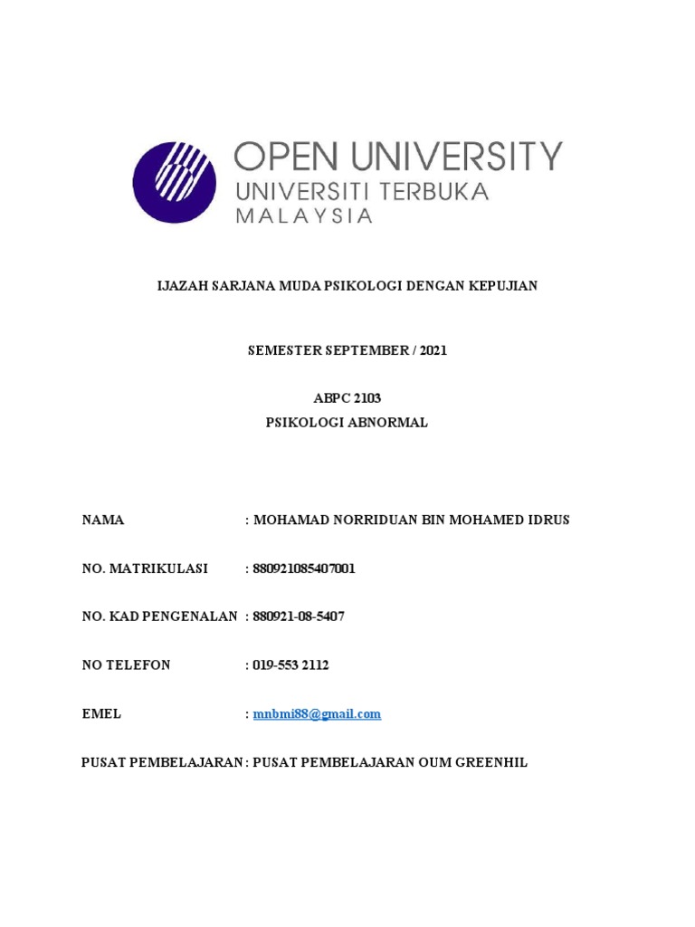 Definisi dan Contoh Psikologi Abnormal | PDF