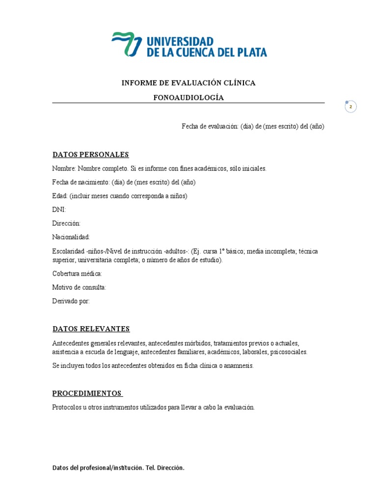 Modelo de Informe | PDF | Evaluación | Diagnostico medico