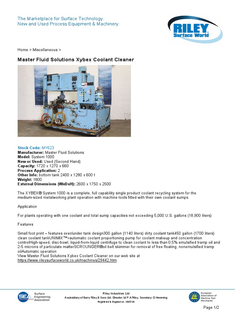 Master Fluid Solutions Xybex Coolant Cleaner | PDF