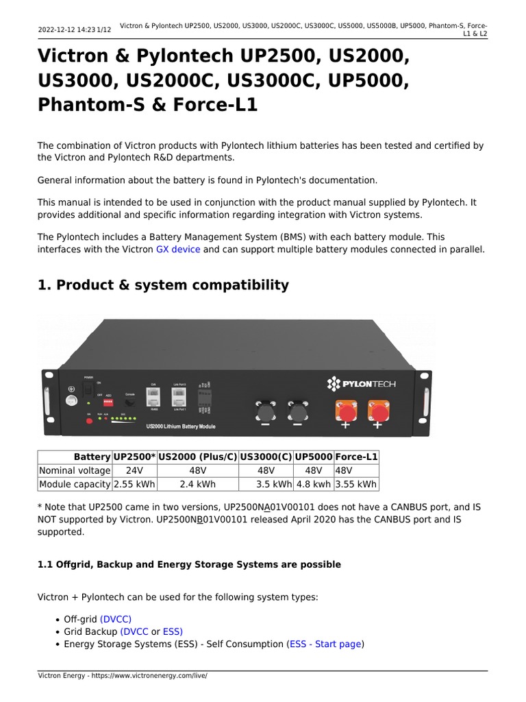 Victron - Pylontech - Up2500 - Us2000 - Us3000 - Us2000c - Us3000c ...