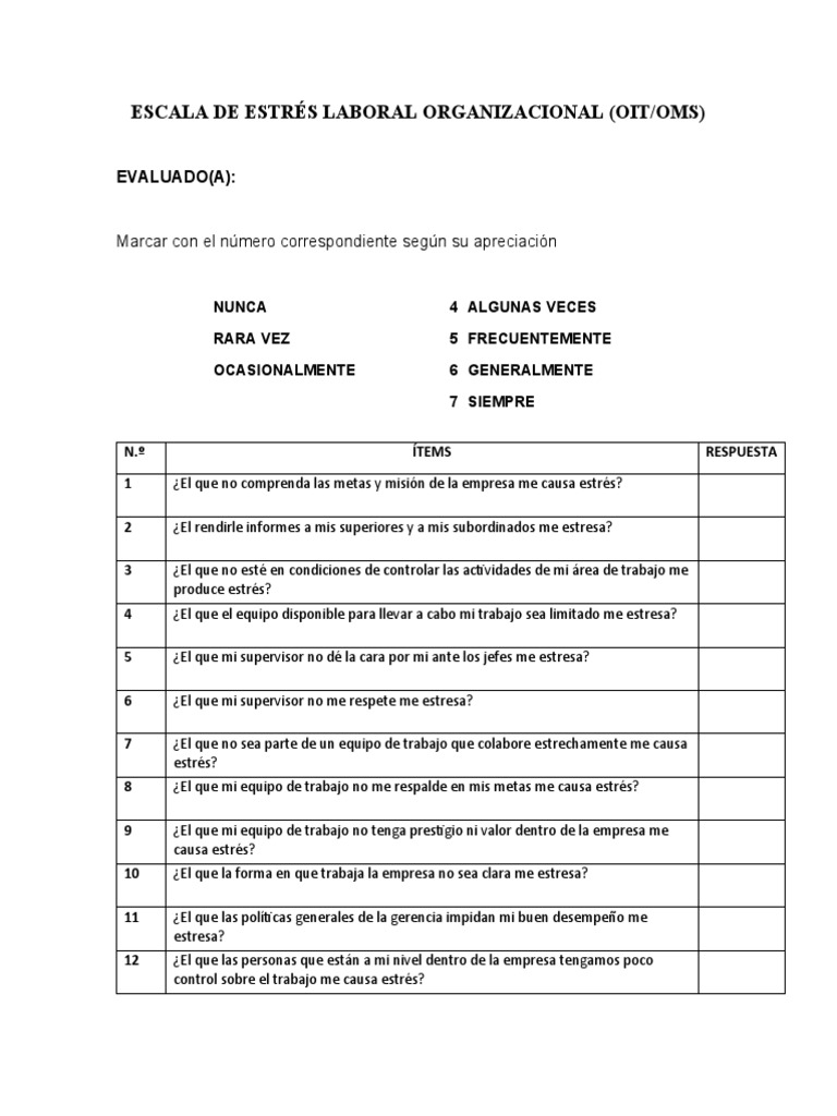 Escala de Estres Laboral | PDF | Estrés (biología)