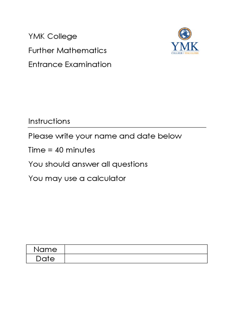 Further Mathematics Entrance Exam | PDF | Equations | Elementary ...