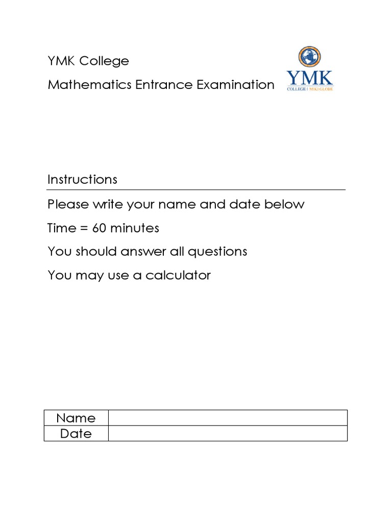 Mathematics Entrance Exam | PDF | Equations | Geometry