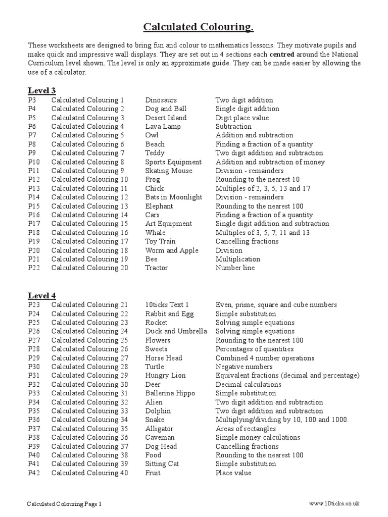 Maths Colour by Numbers | PDF | Multiplication | Mathematics