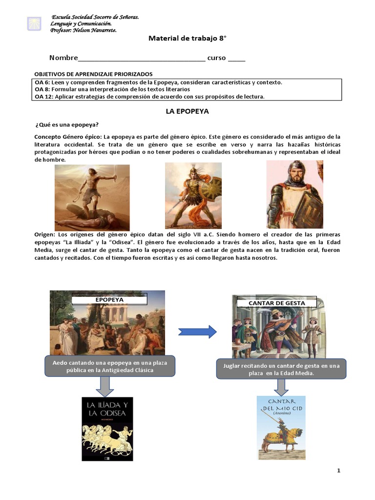 Guia genero epico 8° | PDF | Poesía épica