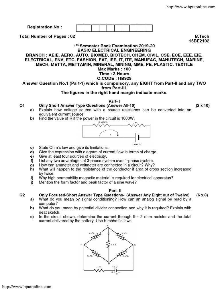 Btech 1 Sem Basic Electrical Engineering 15be2102 2020 | PDF ... Btech 1 Sem Basic Electrical Engineering 15be2102 2020 | PDF ...