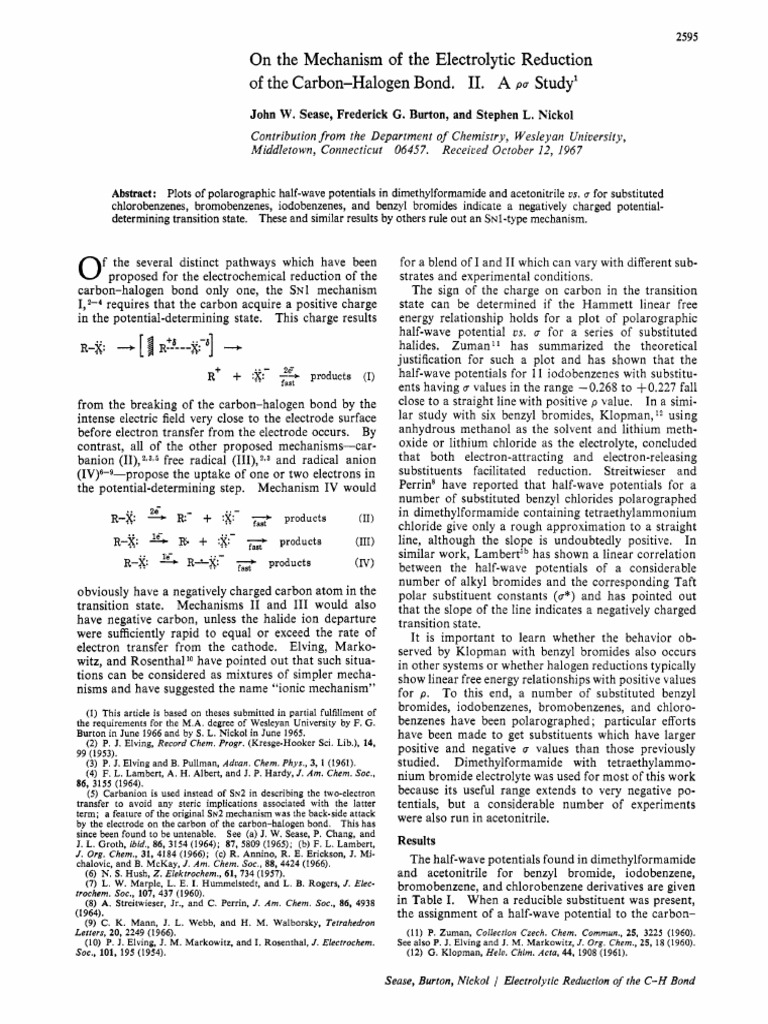 On The Mechanism of The Electrolytic Reduction of The Carbon-Halogen ...