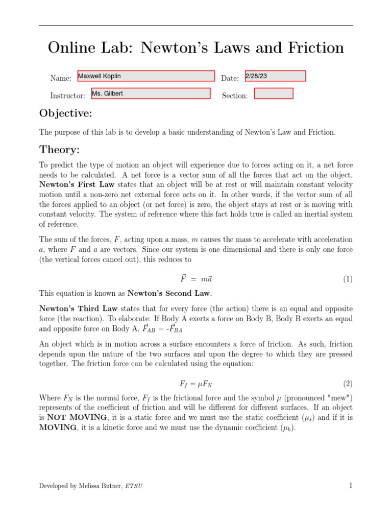 Newtons Laws Lab | PDF | Force | Newton's Laws Of Motion
