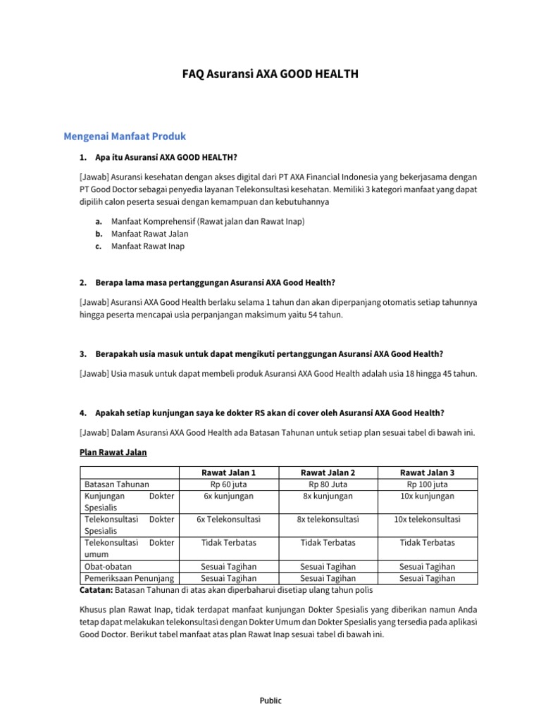Faq Asuransi Axa Good Health: Mengenai Manfaat Produk | PDF