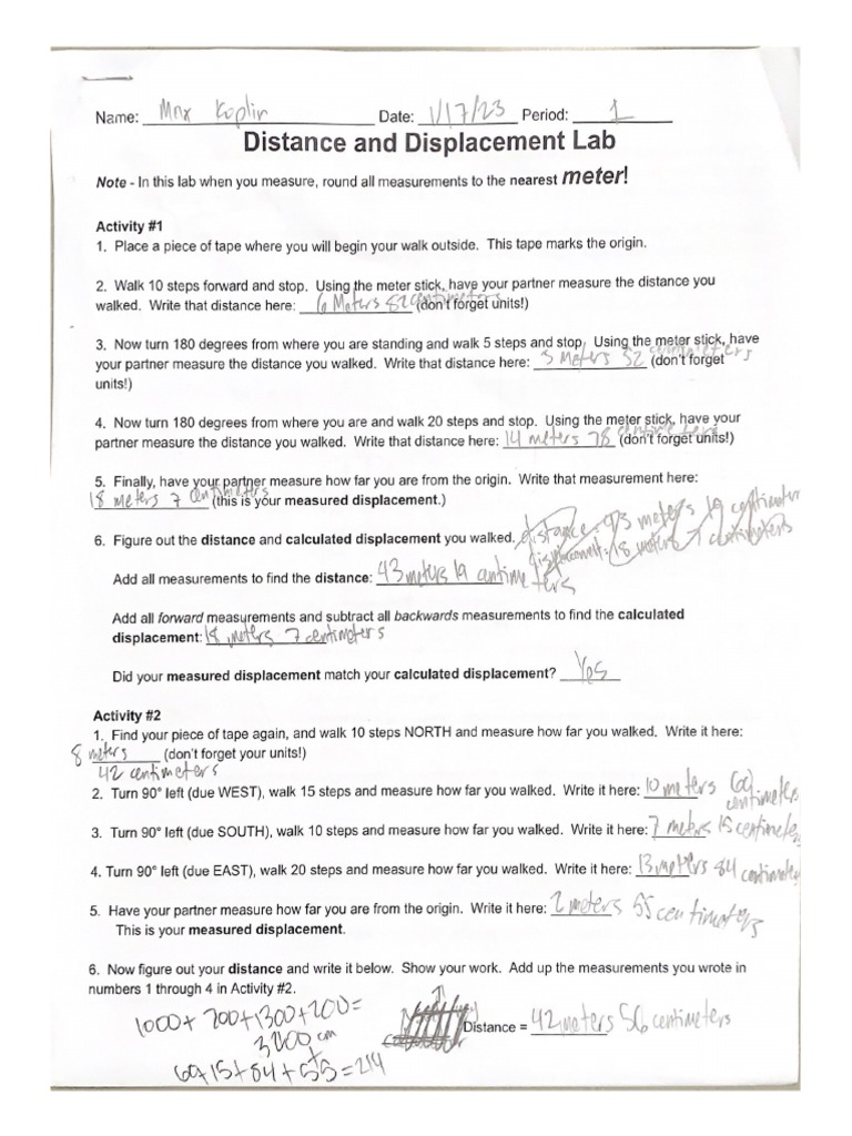 Distance and Displacement Lab | PDF