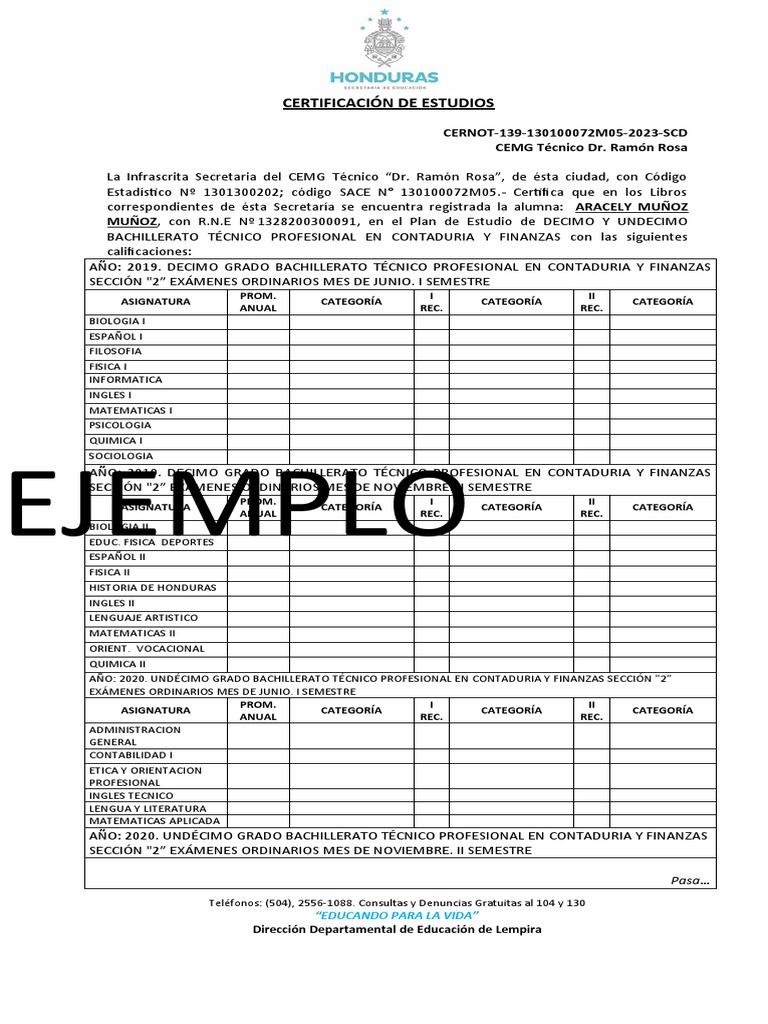 Ejemplo: Certificación de Estudios | PDF
