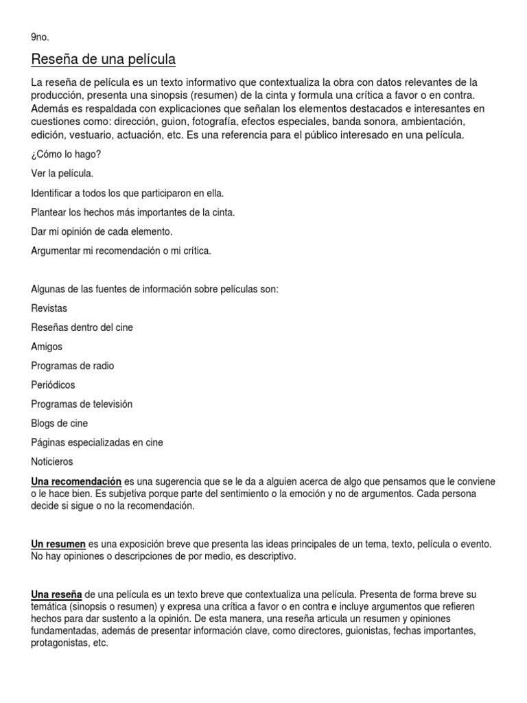 Guía para Reseñas de Películas | PDF | Artes del Lenguaje y ...
