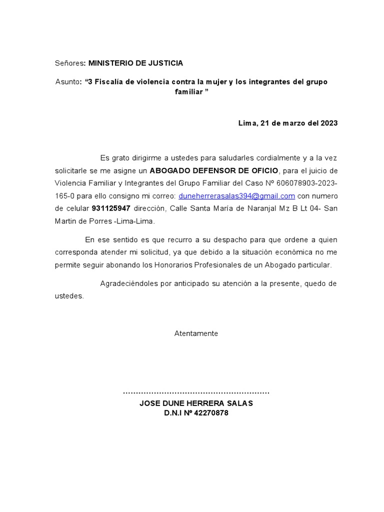 SOLICITUD Solicito Abogado Defensor Publico de Oficio | PDF