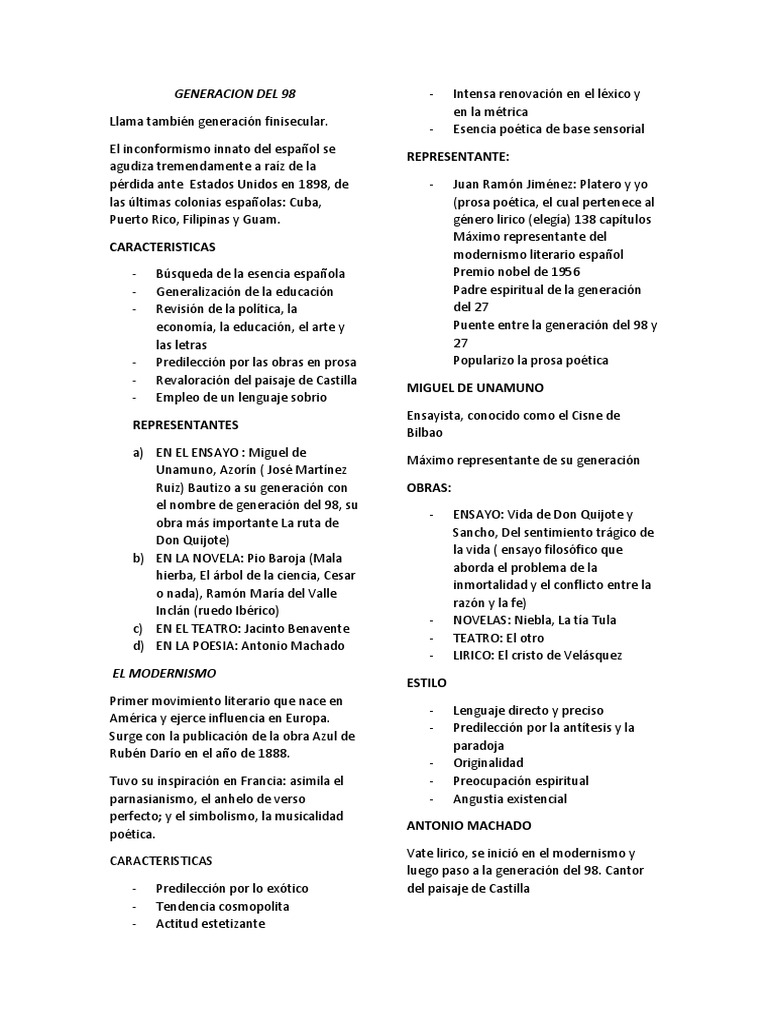 GENERACION DEL 98 y 27 | PDF | Literatura española | Literatura en español