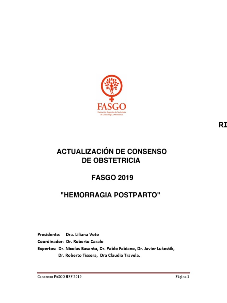 Consenso FASGO de Hemorragia Postparto 2019 | PDF | Parto | Medicina