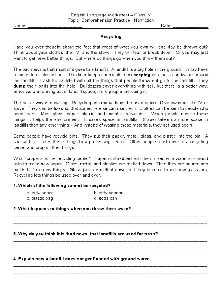 Comprehension Recycling | PDF | Recycling | Landfill