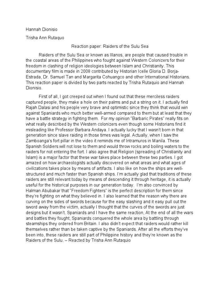 Raiders of Sulu Sea Reaction Paper | PDF