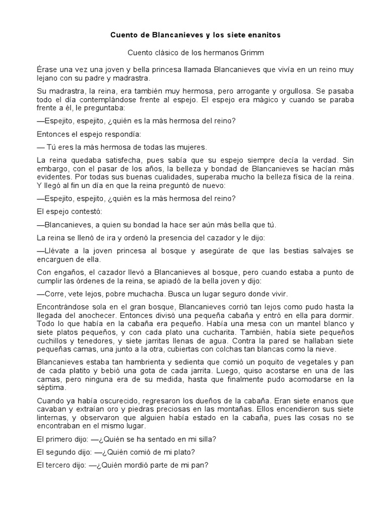 Cuento de Blancanieves y Los Siete Enanitos | PDF | Blanco como la nieve