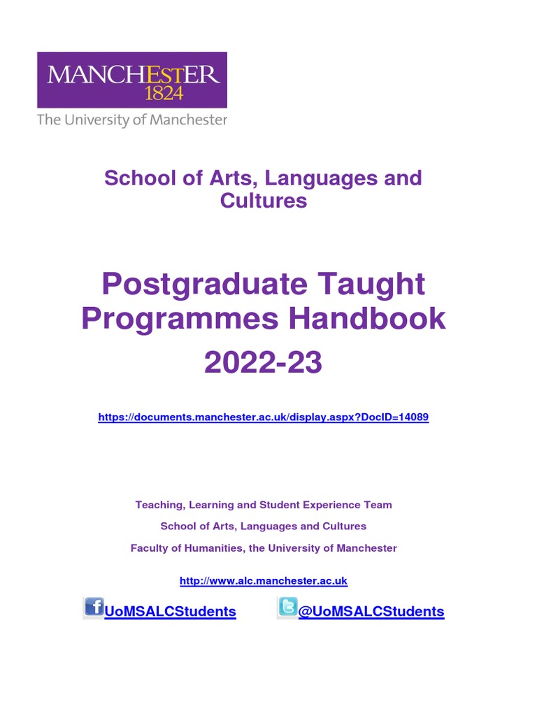 Manchester FINAL PGT Programme Handbook 2022-23 | PDF | Thesis | Postgraduate Education