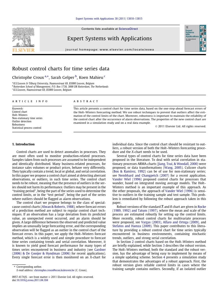 Robust Control Charts For Times Series Data | PDF | Robust Statistics | Outlier