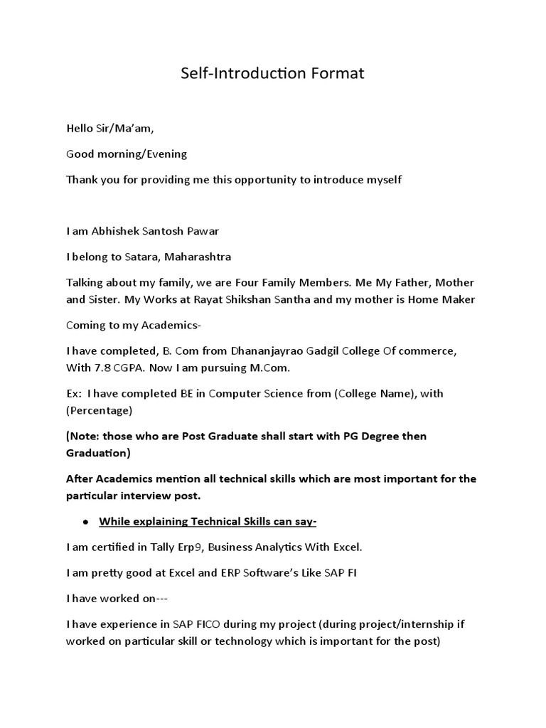 Introduction Format | PDF | Internship | Job Hunting