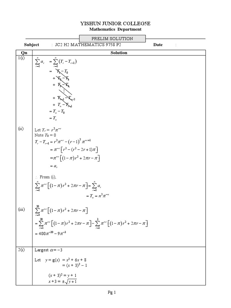 YJC H2 MATH P2 Solution 9758 | PDF | Estimator | Variance