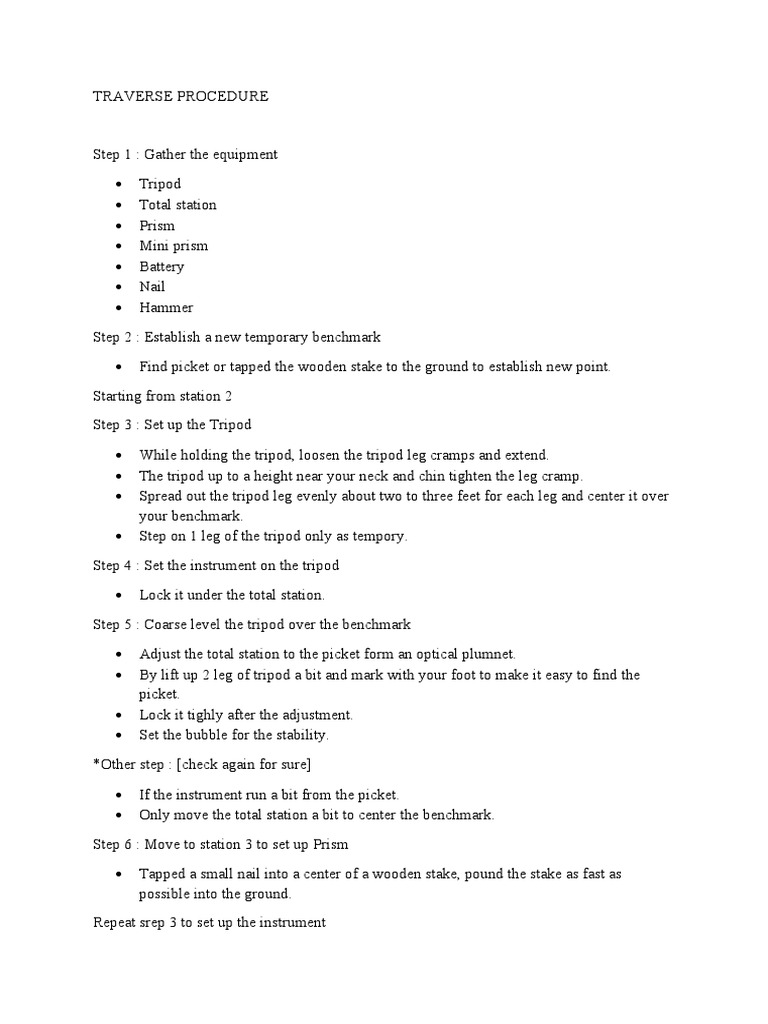 Traverse Procedure Report | PDF | Science & Mathematics | Technology ...
