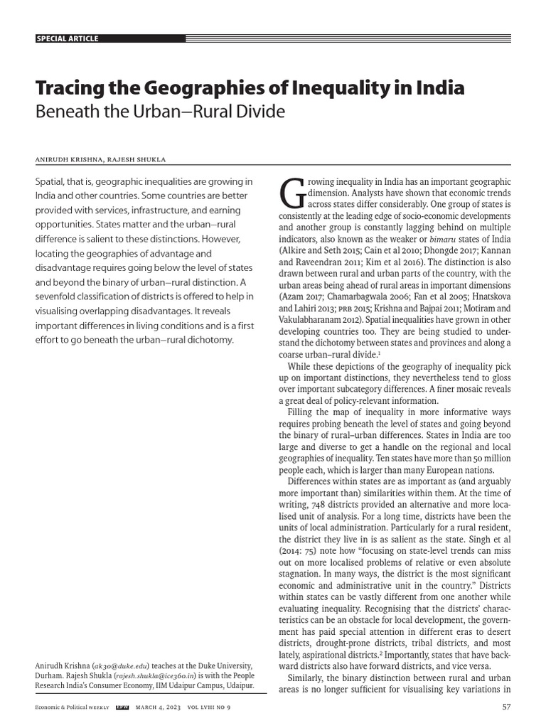 Tracing The Geographies of Inequality in India | PDF | Poverty ...