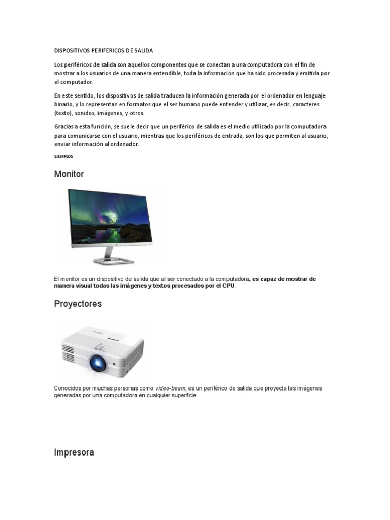 Dispositivos Perifericos de Salida | PDF | Periférico | Hardware de la ...