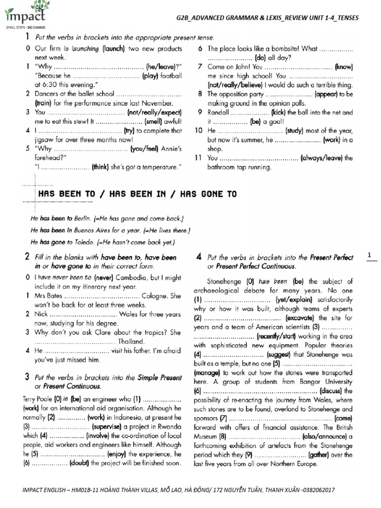 G2B - Advanced - Unit 1-4 REVIEW - Tenses | PDF