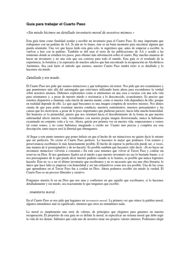 Guía para Trabajar El Cuarto Paso | Descargar gratis PDF | Vergüenza ...