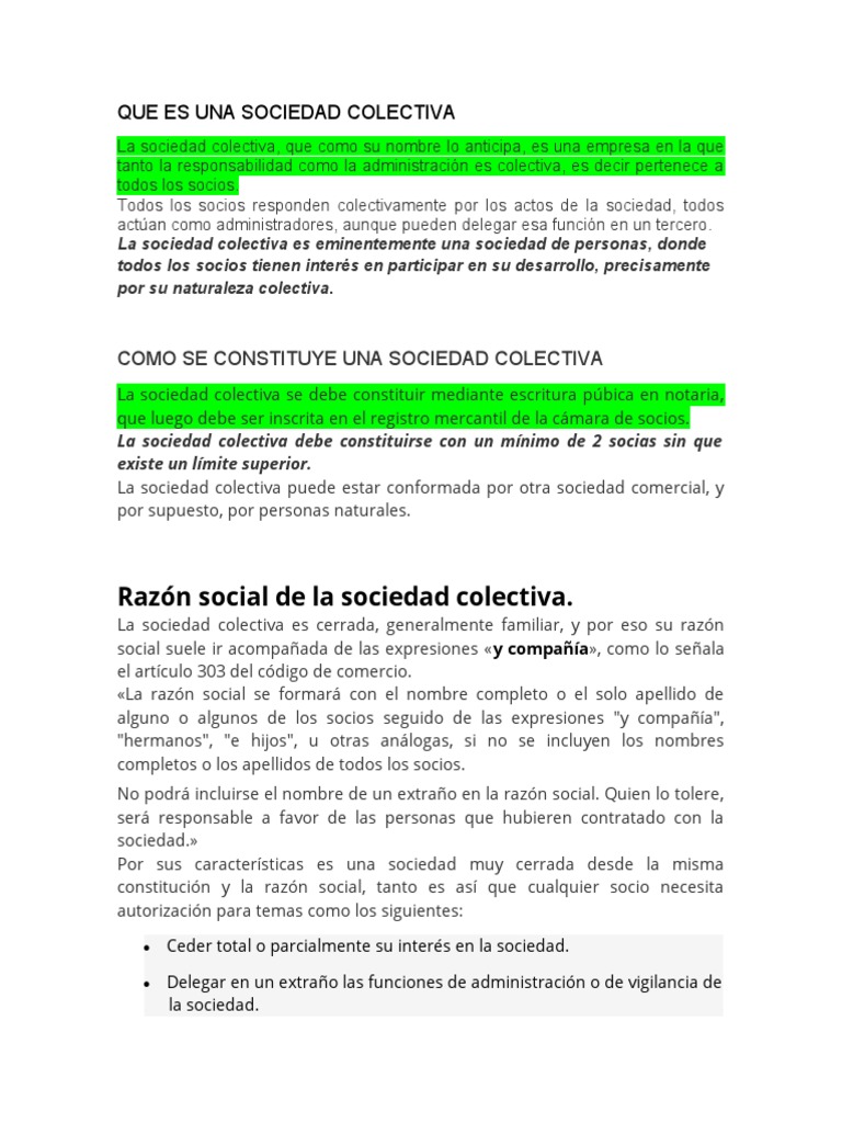 Sociedades Colectivas | PDF | Sociedad General | Sociedad de responsabilidad limitada