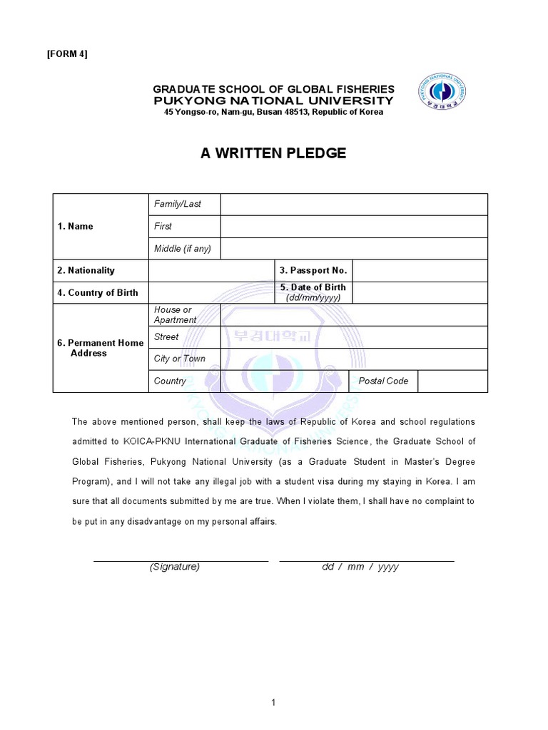 04 - 2023 - PKNU Form4 - A Written Pledge | PDF