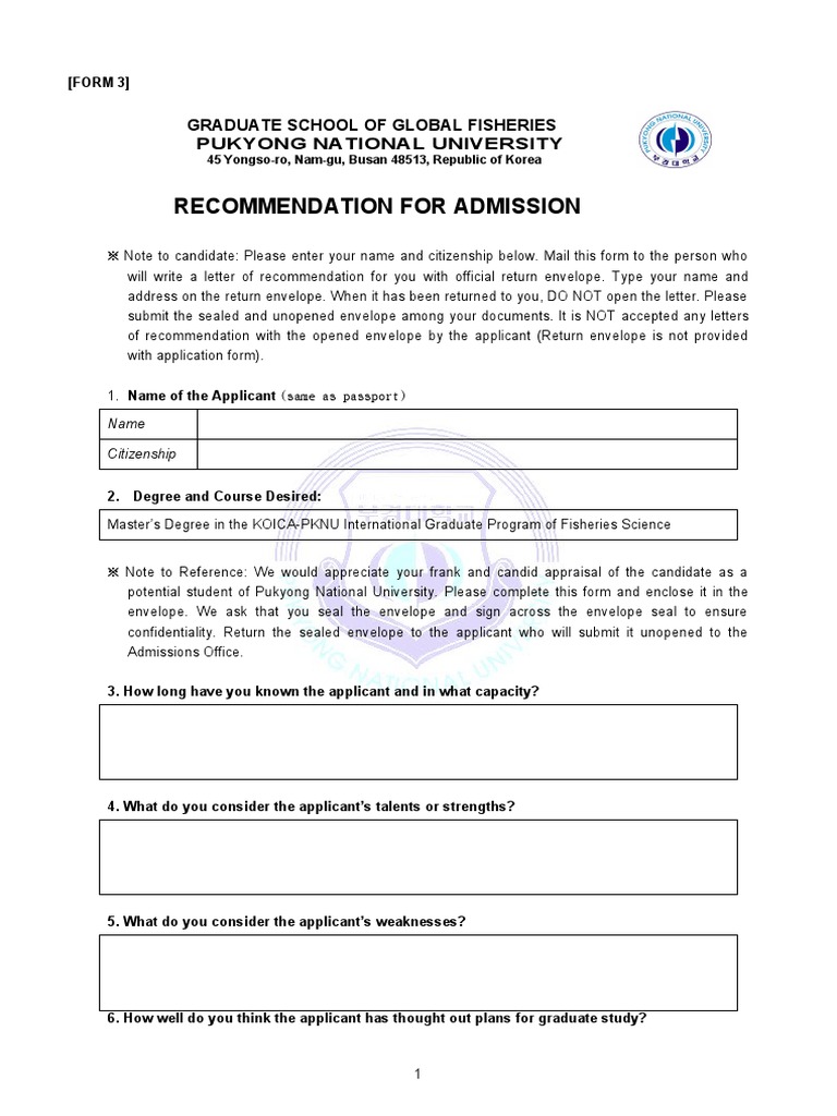 03 - 2023 - PKNU Form3 - Recommendation For Admission | PDF | Envelope