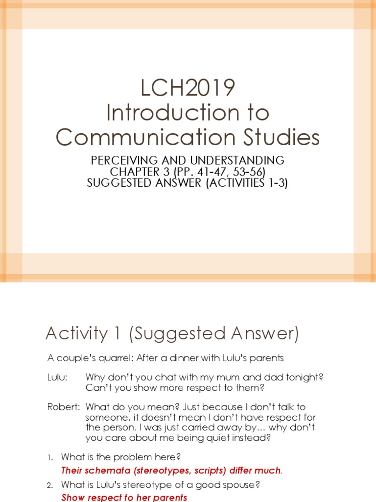LCH2019 Week 03 Lecture - Suggested Answer (1-3) | PDF | Communication ...