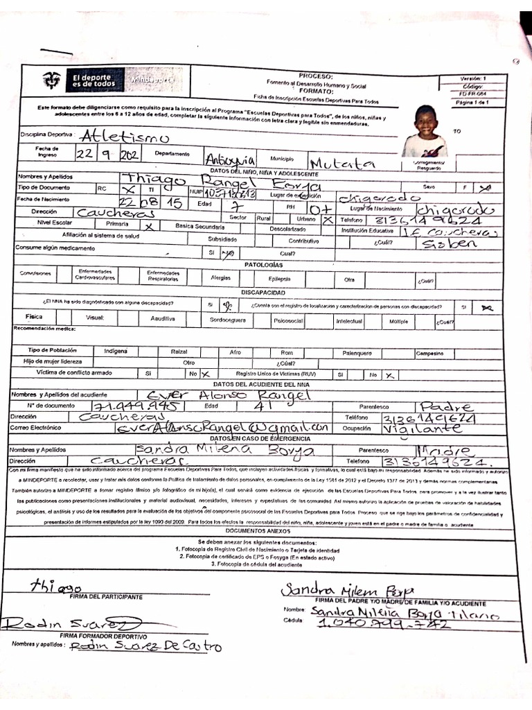 9.46 Ficha de Inscripcion 46 Thiago Rangel - Grupo 2 | PDF