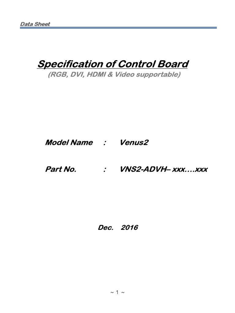 DTVenus2 Data Sheet - 20161221 | PDF | Hdmi | Computer Monitor
