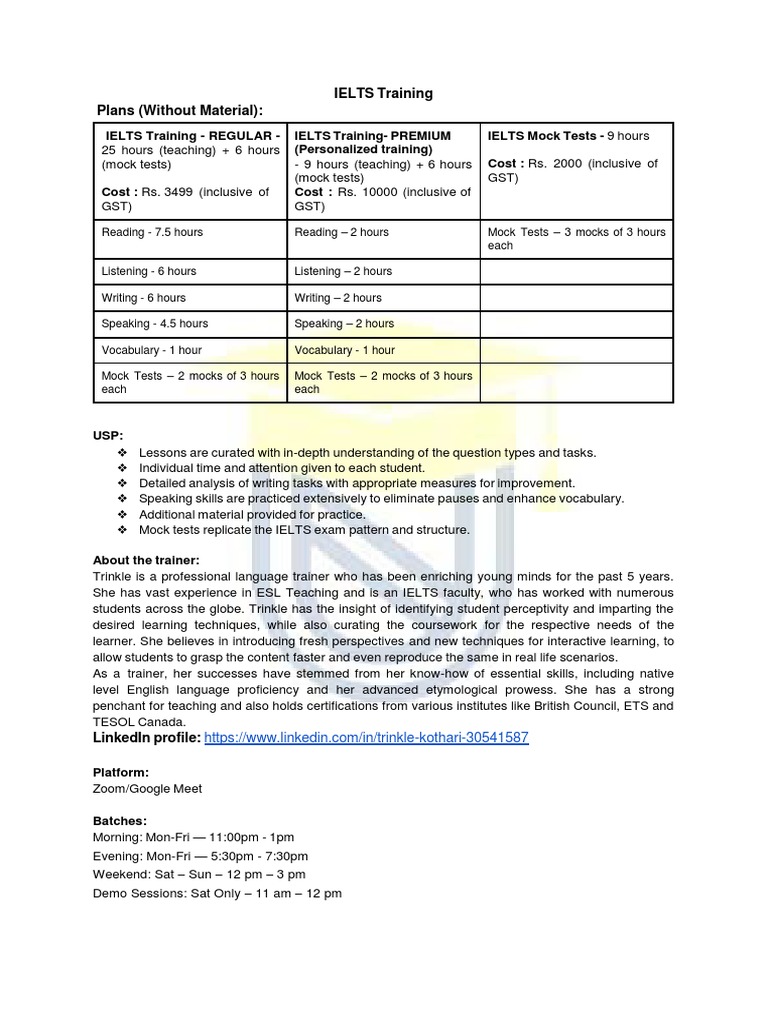 IELTS Training Brochure | PDF | English As A Second Or Foreign Language ...