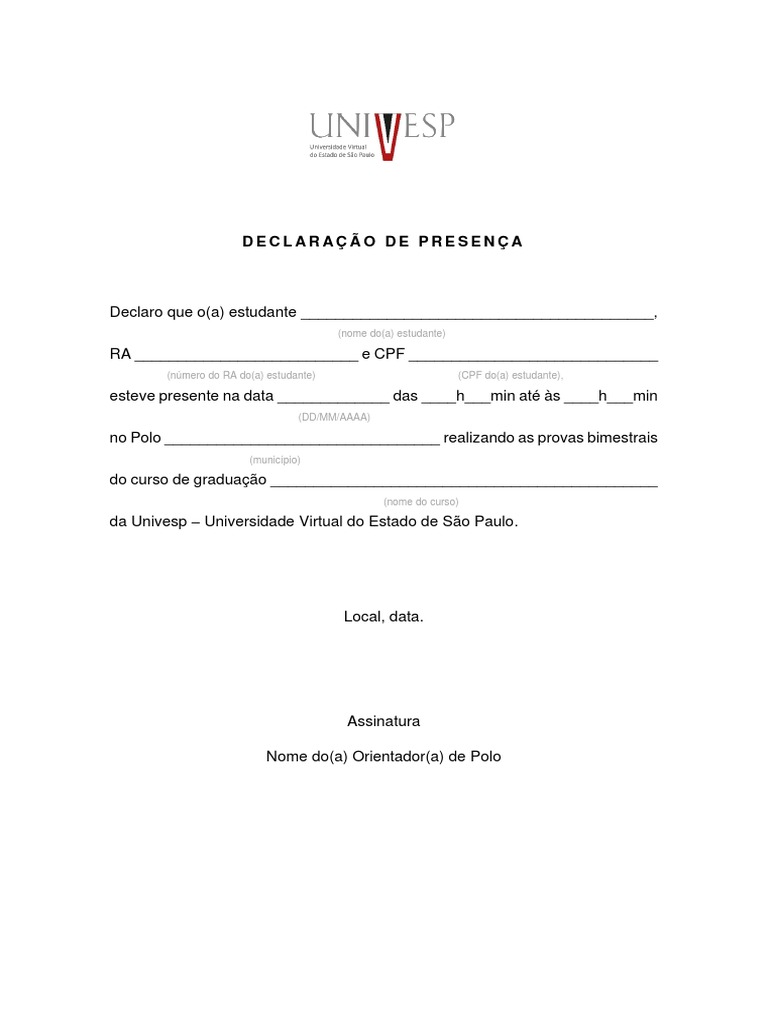Declaração de Presença Escolar Univesp | PDF